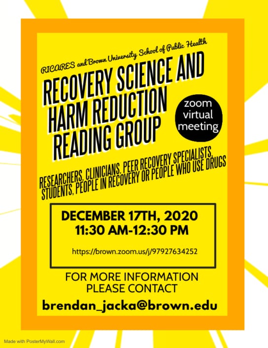 Recovery Science and Harm Reduction Reading Group - Opioid COBRE Center